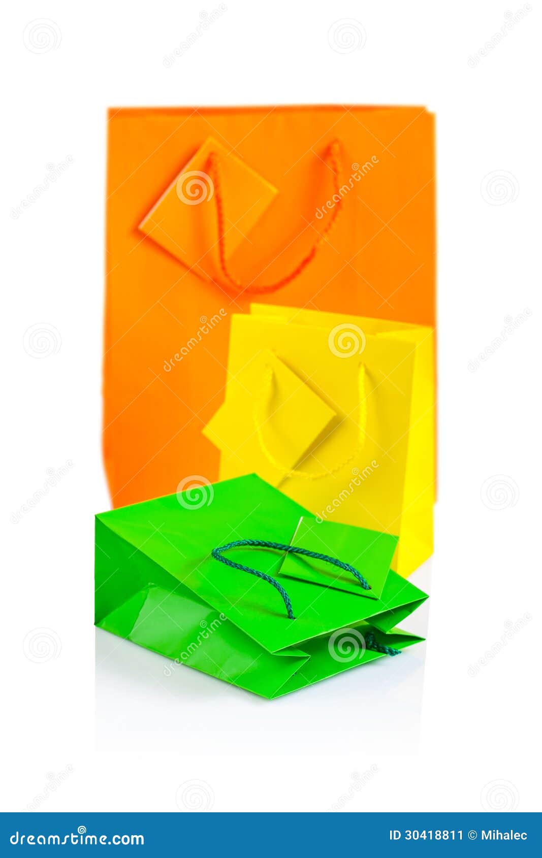 Three Colored Paper Bags Isolated Stock Image - Image of string, multi ...