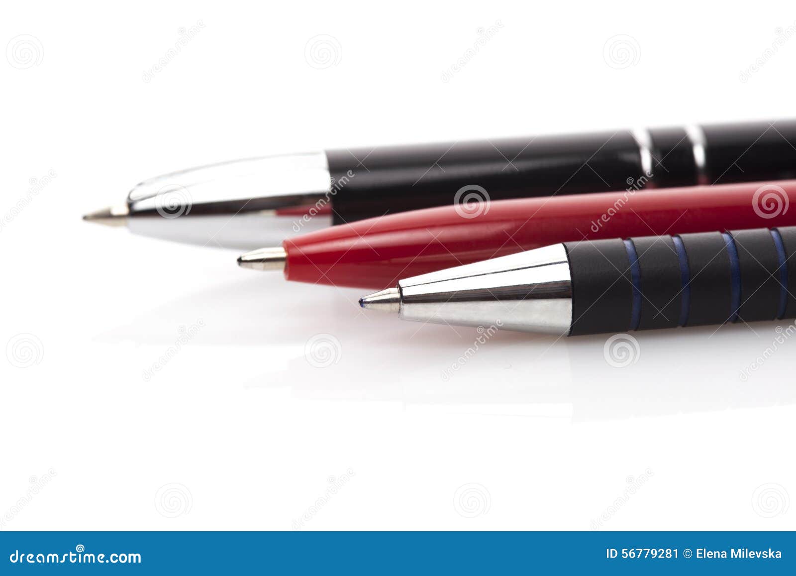 Three colored pens stock image. Image of chrome, metal - 56779281