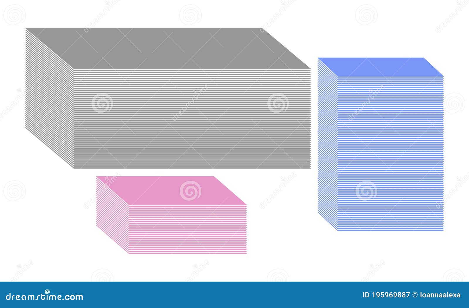 Three Colored Piles of Paper Sheets of Different Sizes and Heights ...