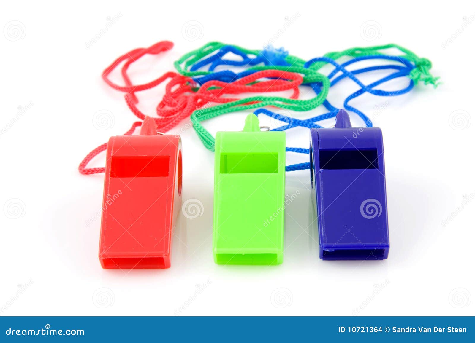 Three Colored Plastic Whistles Stock Photo - Image of child, three ...
