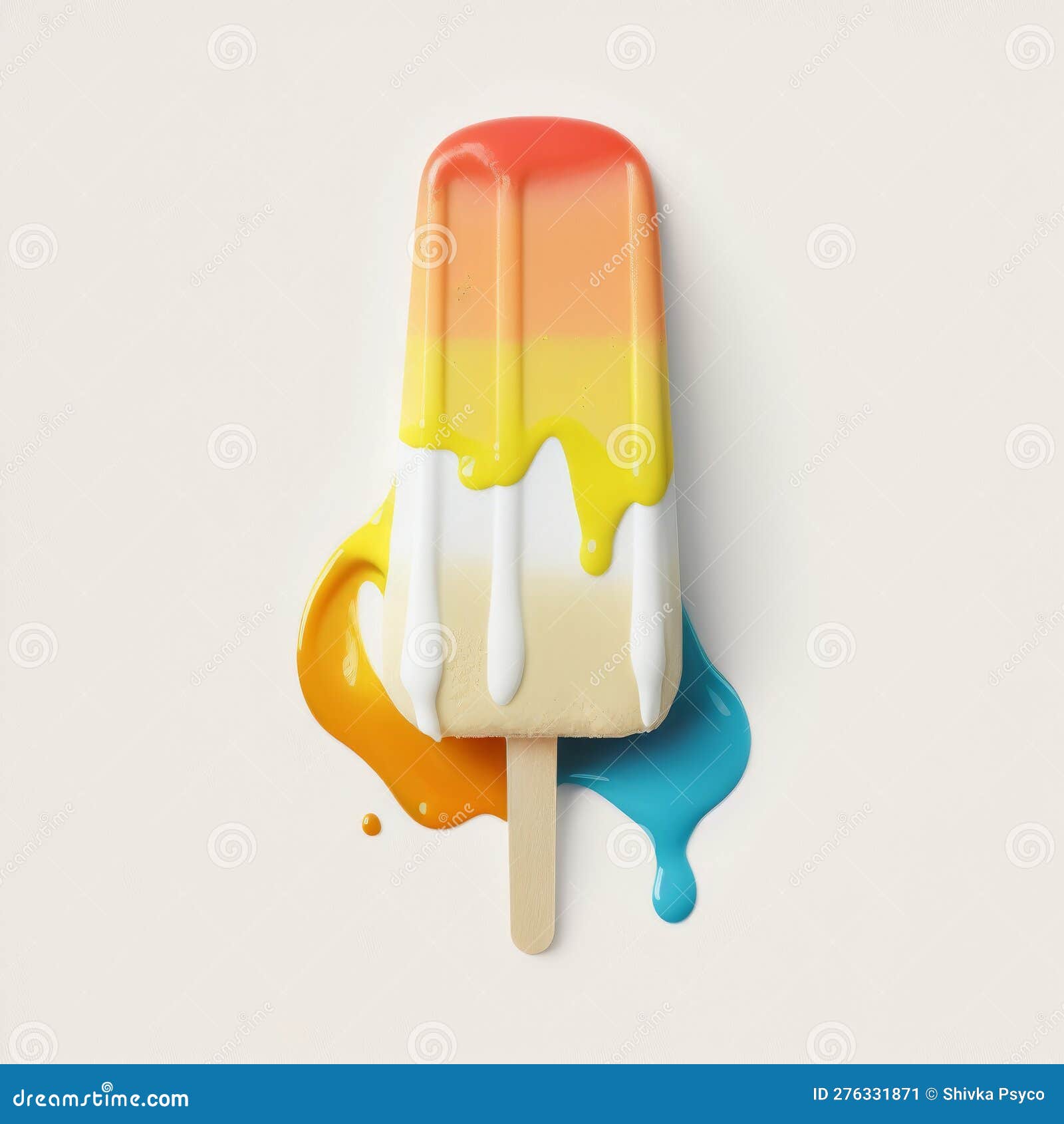 Popsicle. Three Colored Scoops Of Melting Ice Cream In A Crispy Waffle ...