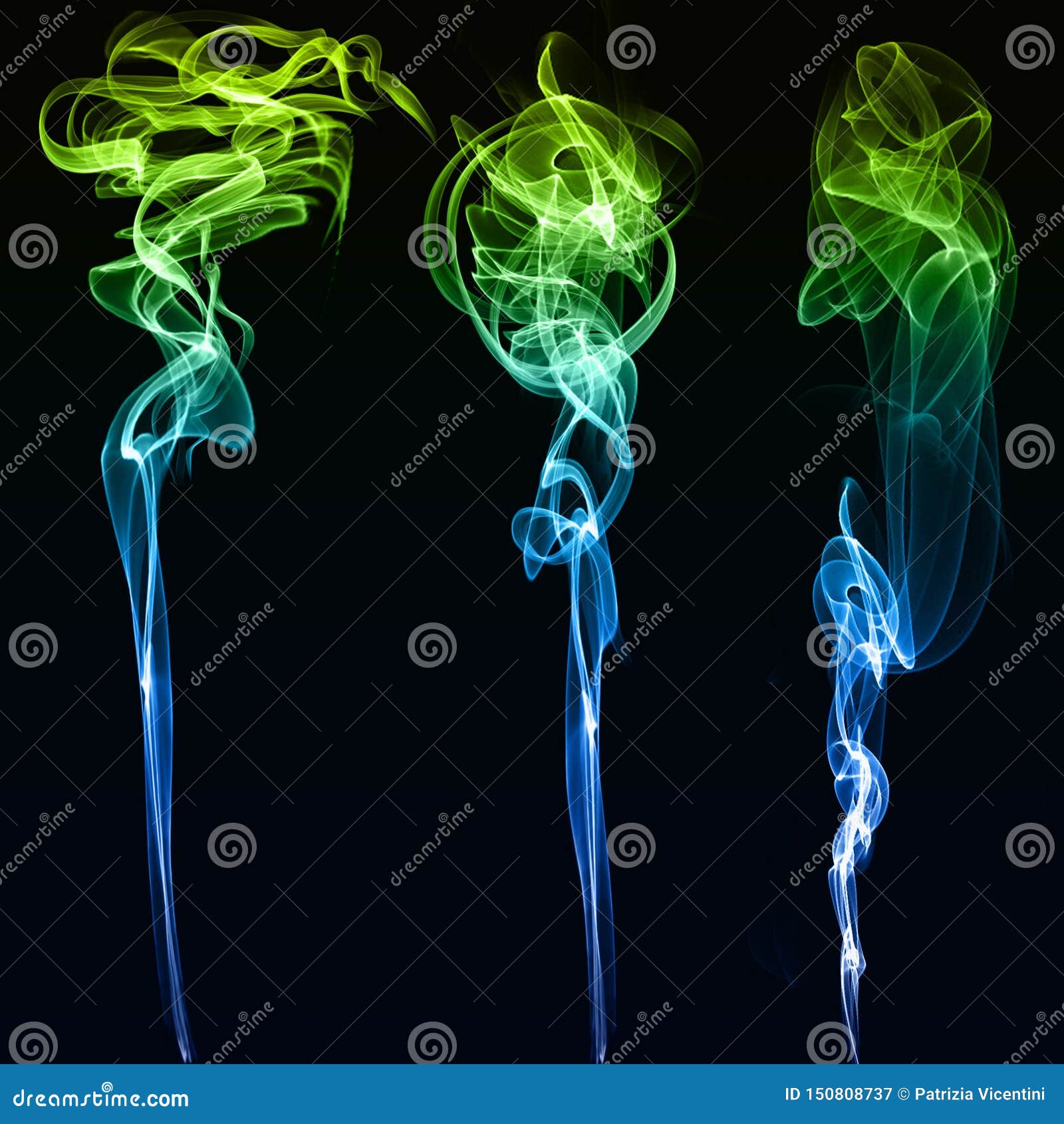 Three Different Colored Smokes in Black Background Stock Illustration ...