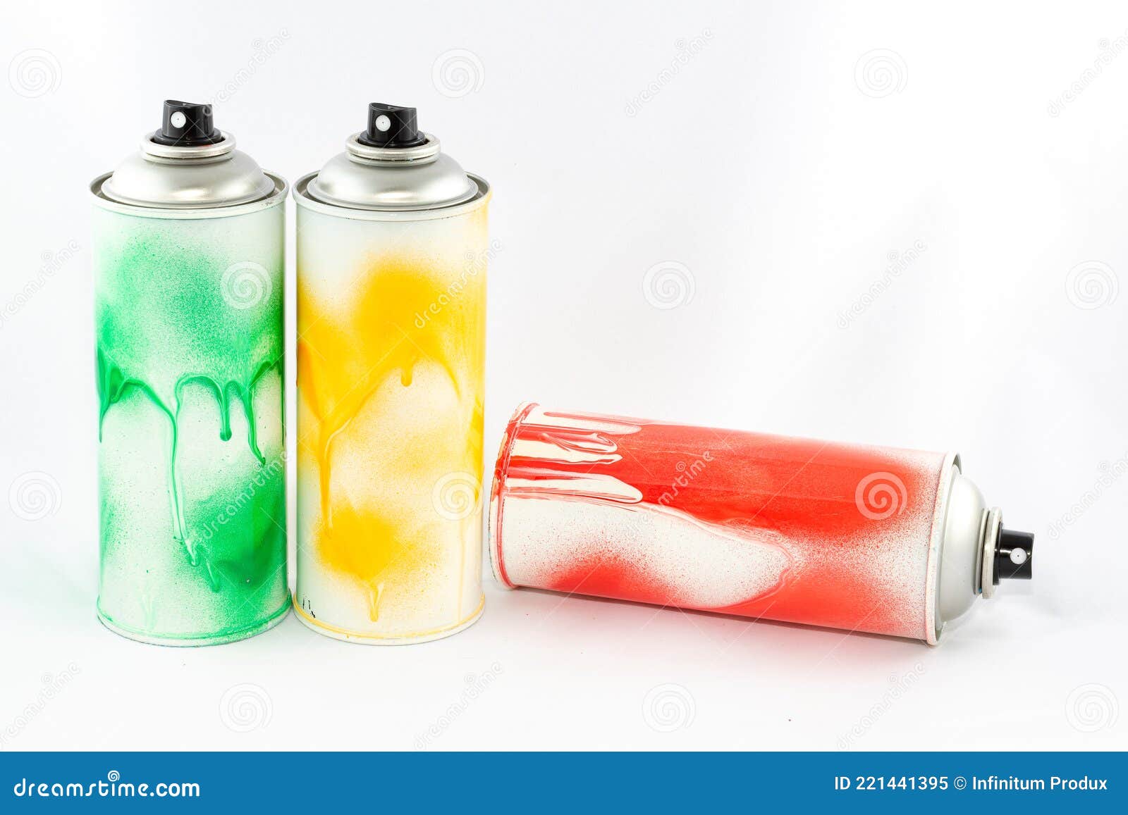 Three Colored Spray Paint Cans on White Background Stock Image - Image ...
