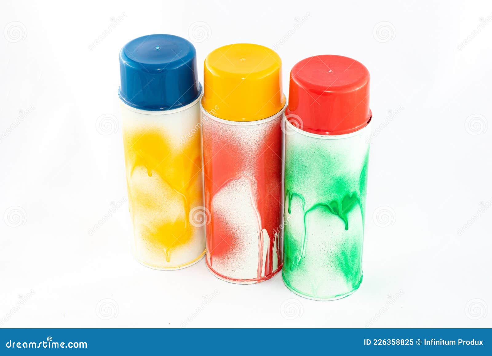 Three Colored Spray Paint Cans on White Background Stock Image - Image ...
