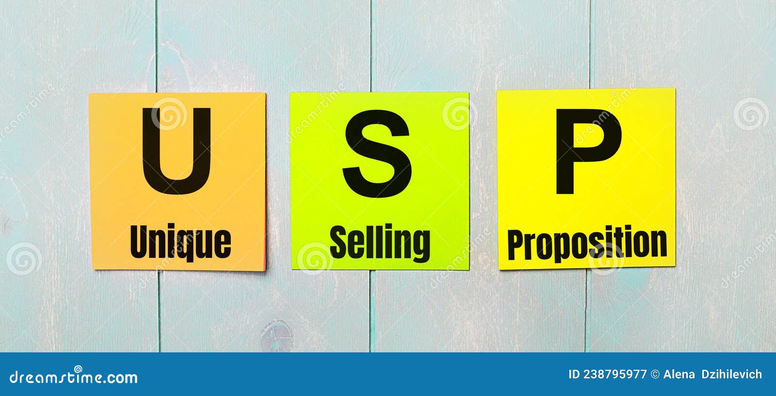 Three Colored Stickers with the Text USP Unique Selling Proposition a ...