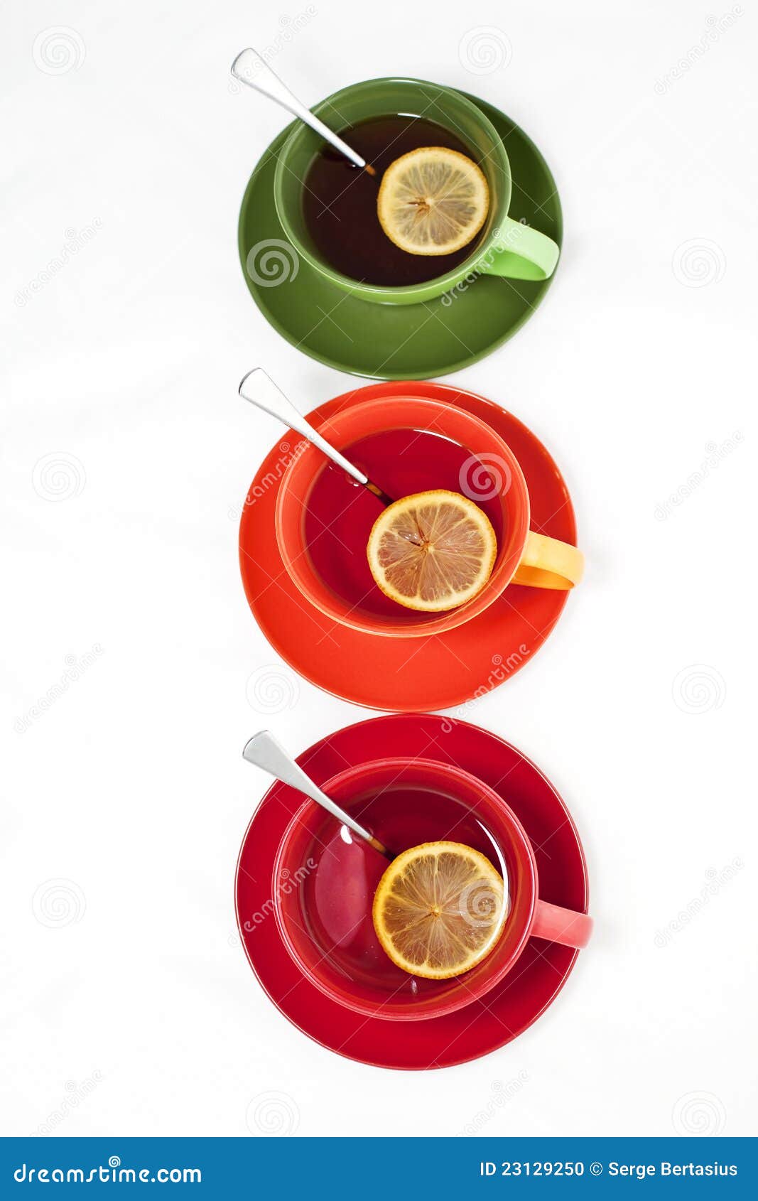 Three colored tea cups stock photo. Image of evening - 23129250