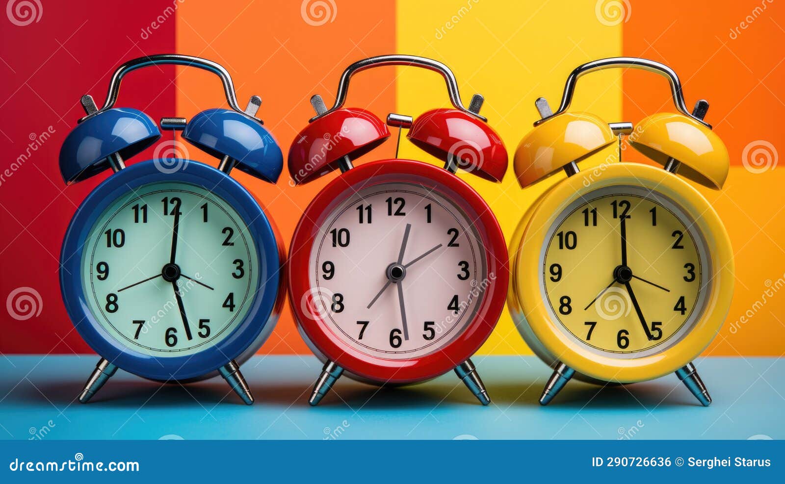 Three Colorful Clocks on a Colorful Background, AI Stock Photo - Image ...