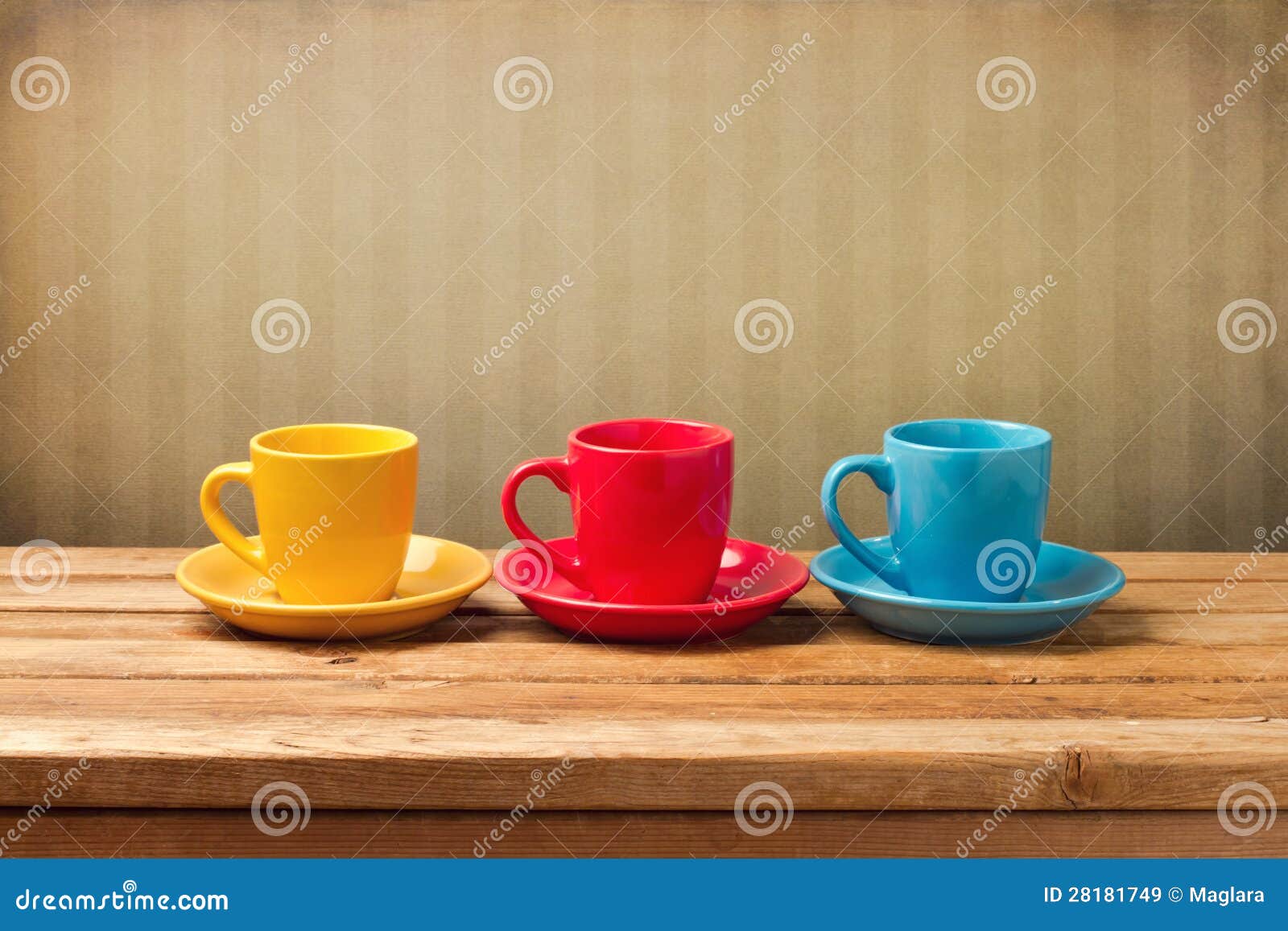 Three colorful coffee cups stock image. Image of arrangement - 28181749