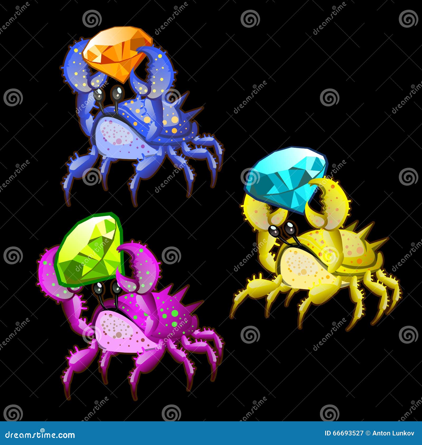 Three Colorful Crab with Precious Stones Stock Vector - Illustration of ...