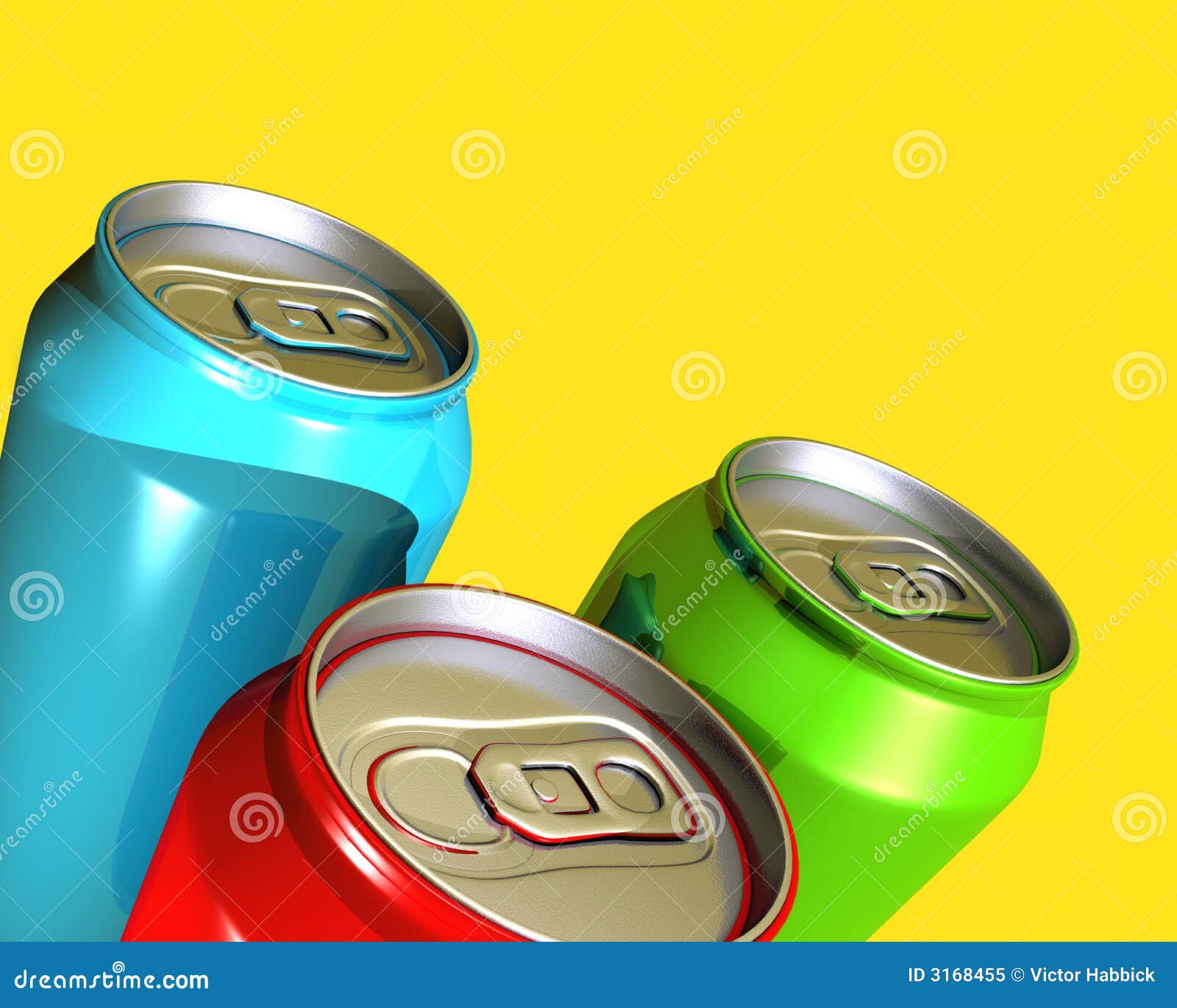 Three colorful drink cans stock illustration. Illustration of render ...