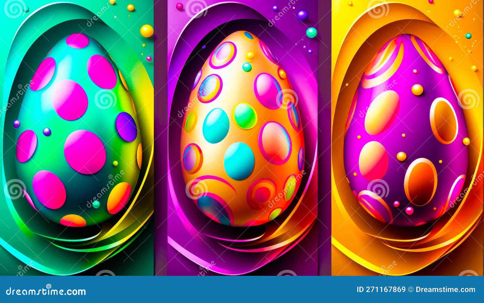 Three Colorful Easter Eggs with Bubbles on Them. Generative AI Stock ... Three Colorful Easter Eggs with Bubbles on Them. Generative AI Stock ...