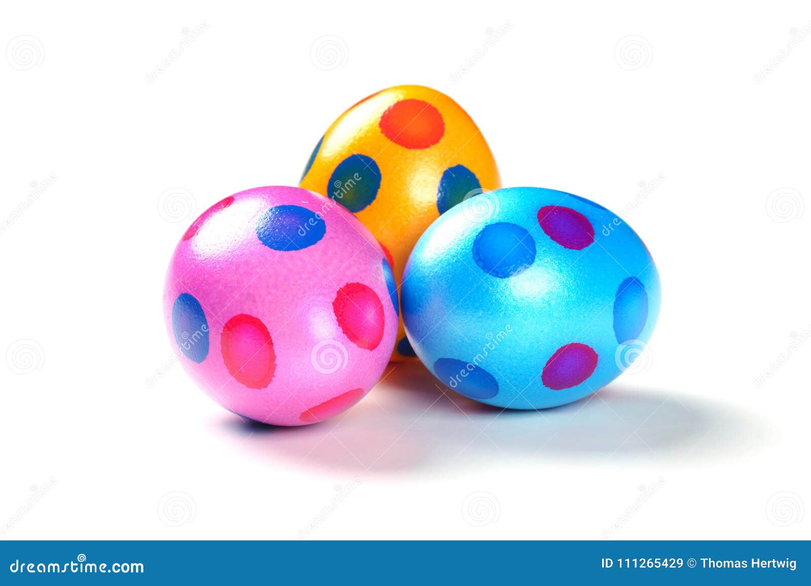Three Colorful Easter Eggs With Dots On White Background - Isolated ... Three Colorful Easter Eggs With Dots On White Background - Isolated ...