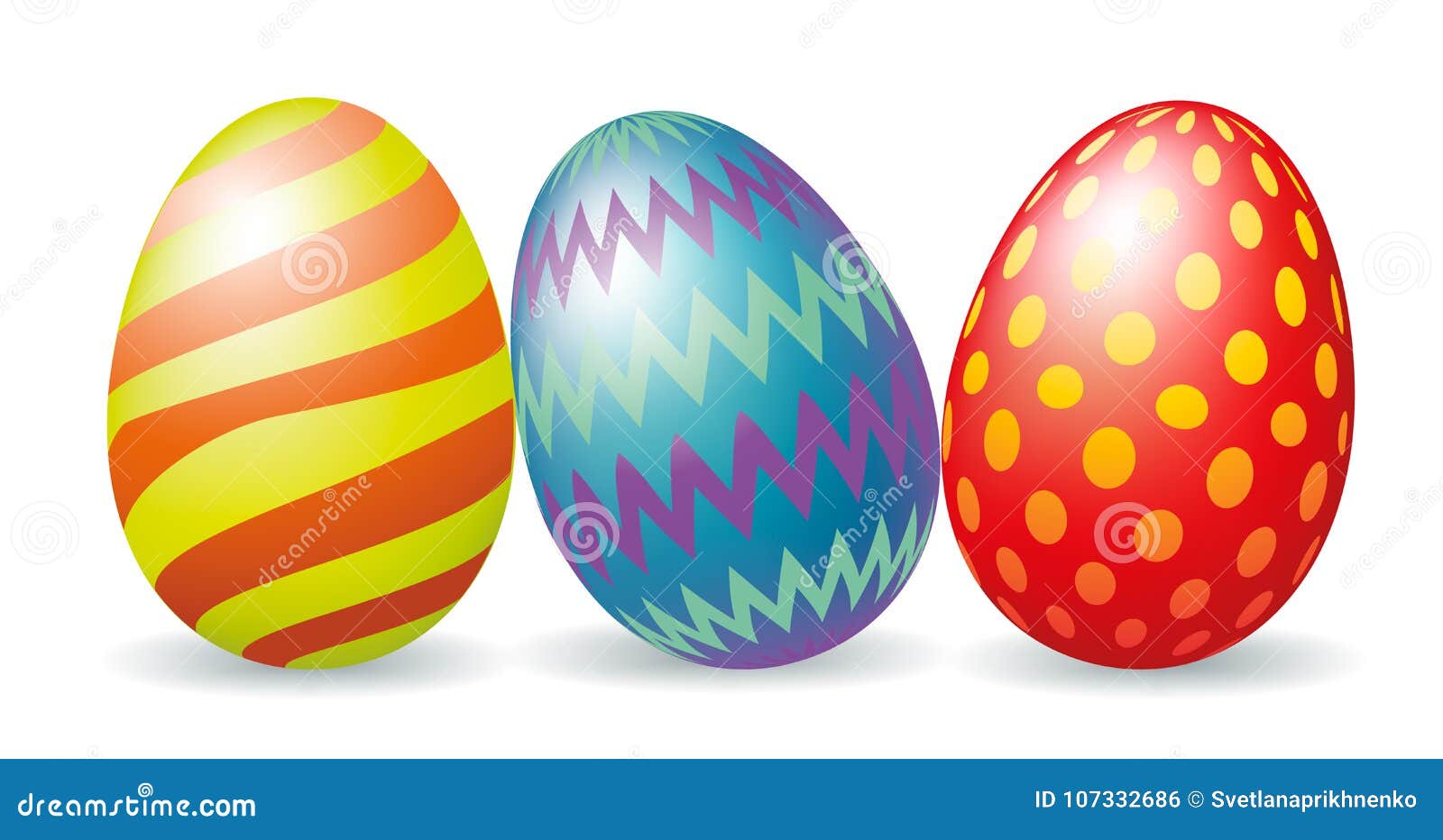 Three colorful Easter eggs stock vector. Illustration of three - 107332686 Three colorful Easter eggs stock vector. Illustration of three - 107332686