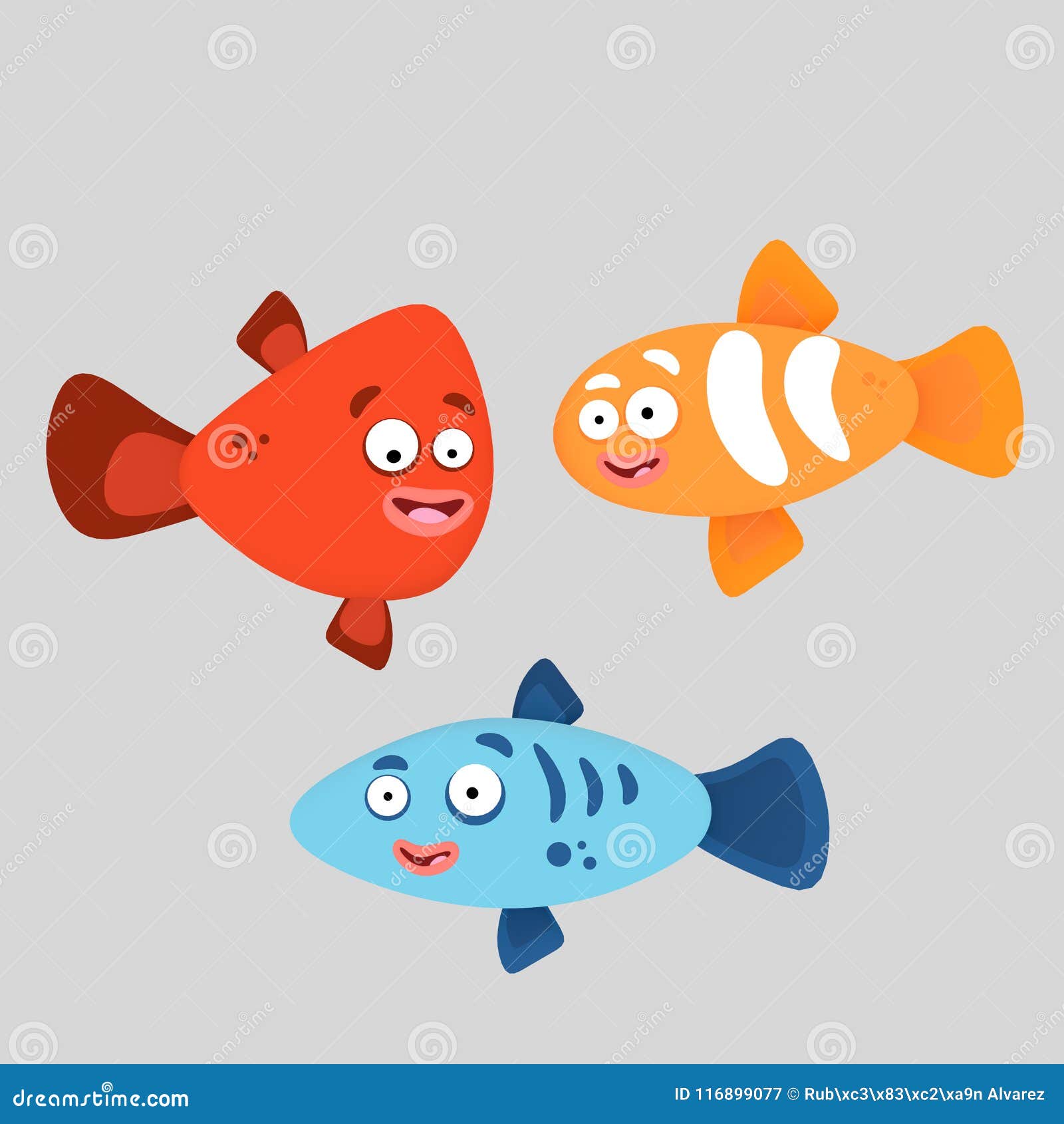 Three Colorful Fishes.3D Illustration. Stock Illustration ...