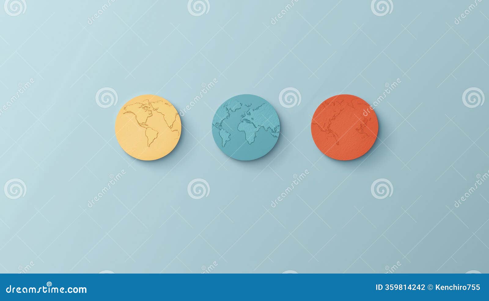 Three Colorful Globe Icons on Light Blue Background, Symbolizing Global ...