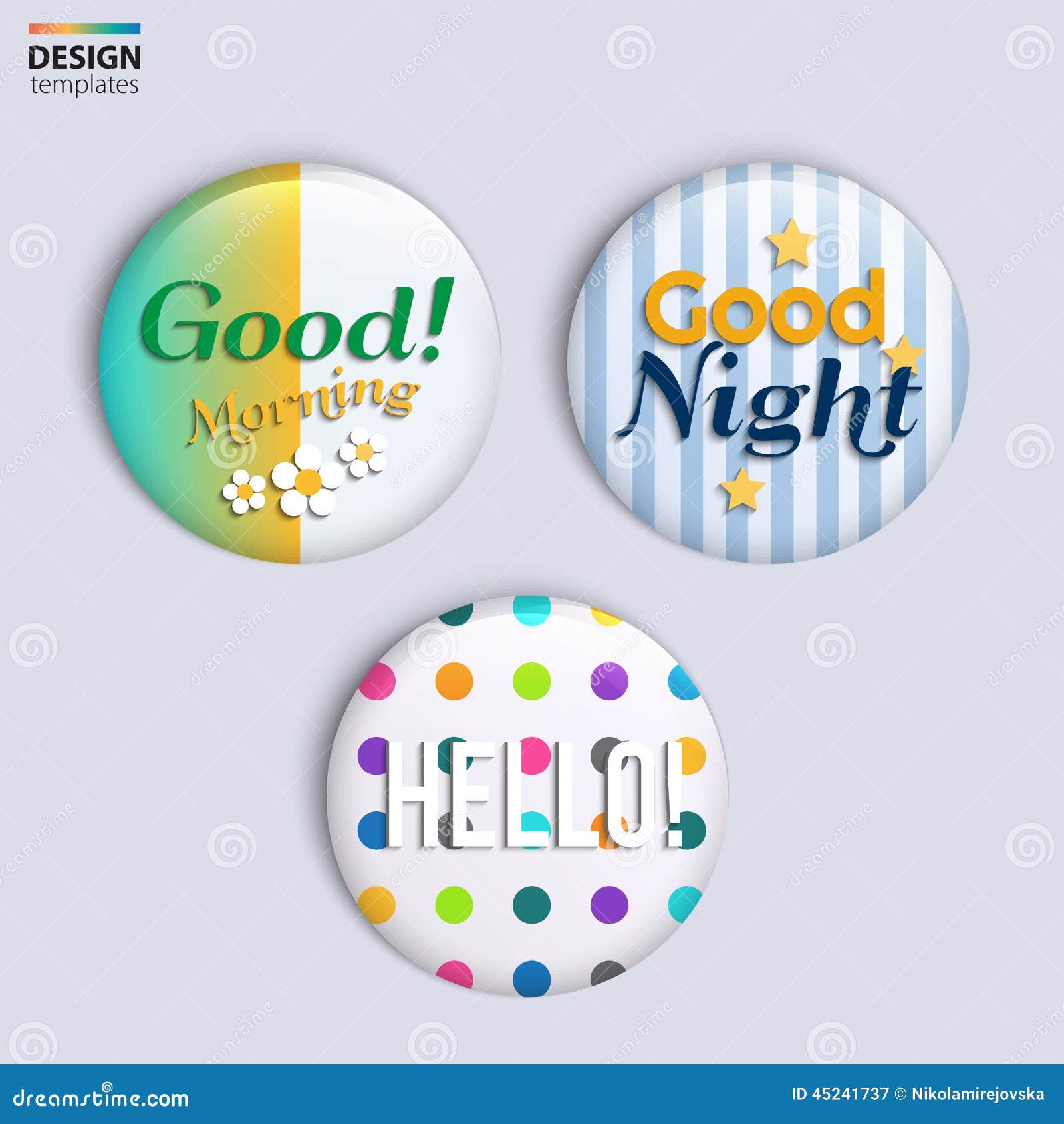 Three Colorful Glossy Badges with Text. Stock Vector - Illustration of ...