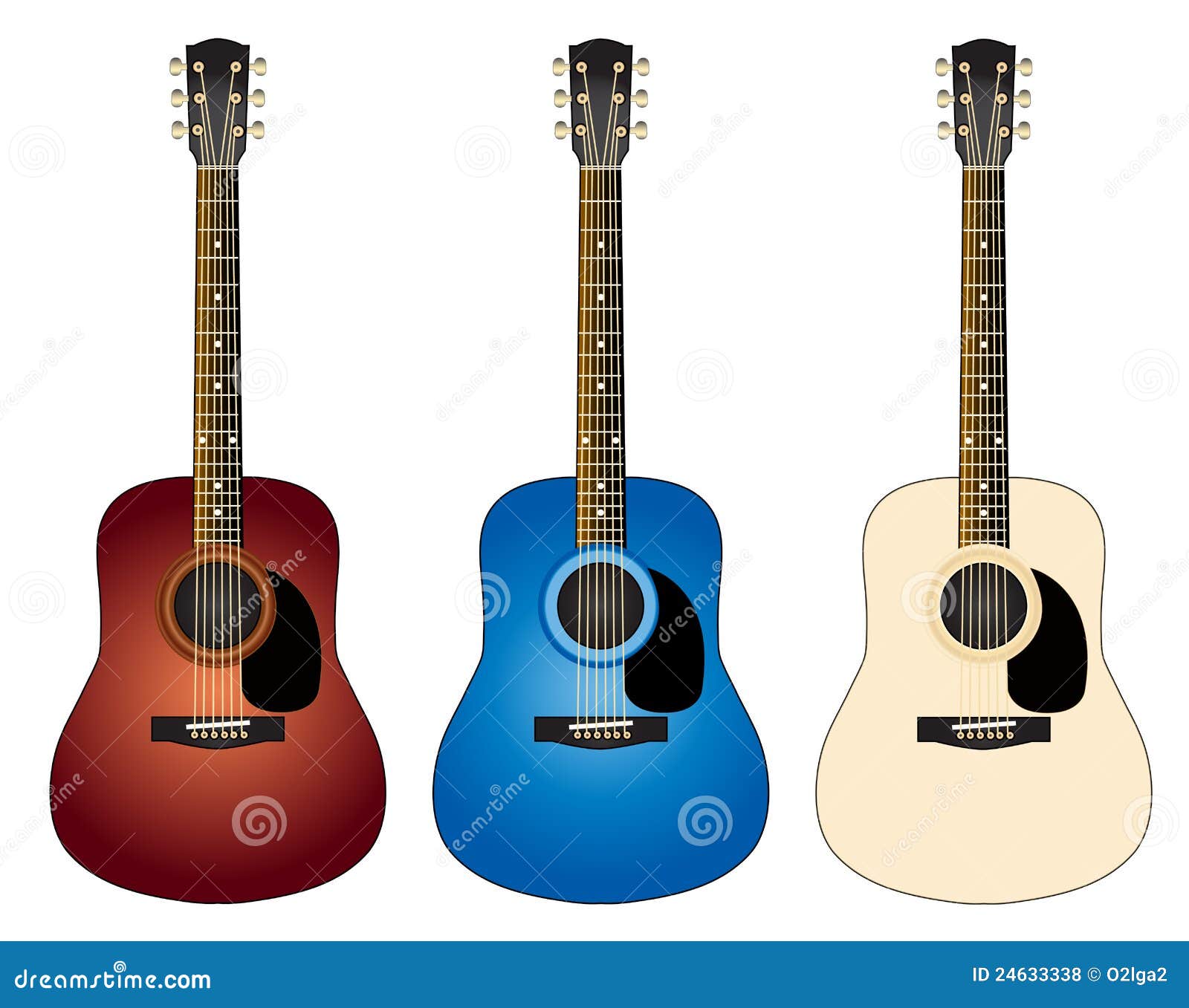 Three colorful guitars stock illustration. Illustration of white - 24633338