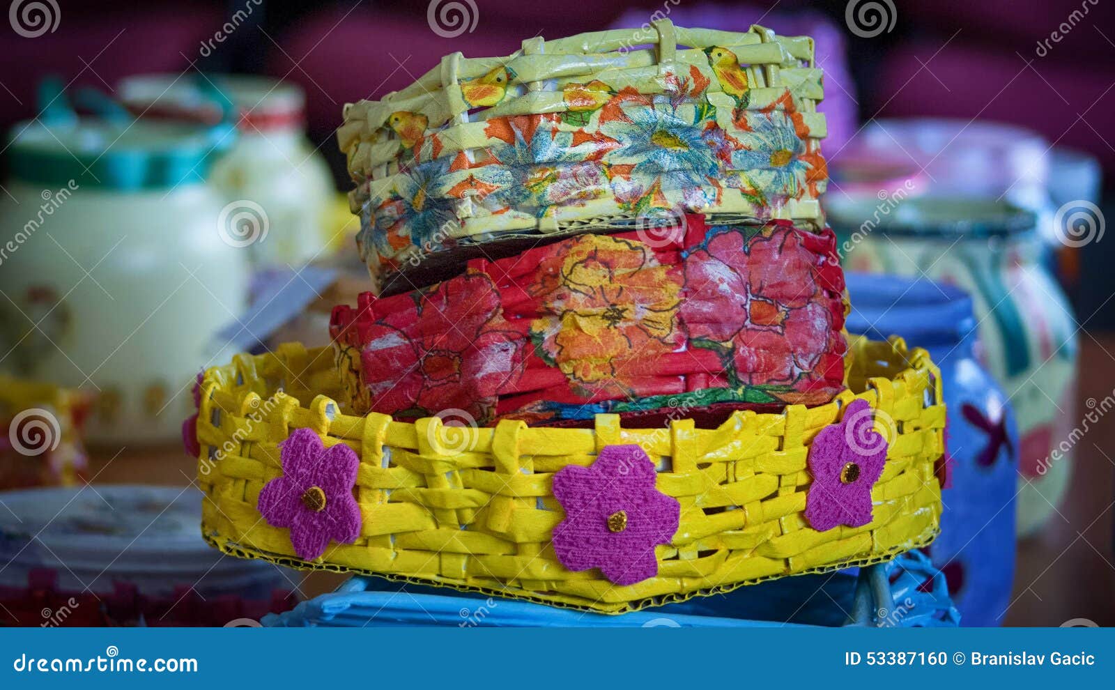 Three Colorful Handmade Baskets Stock Photo - Image of arranged, basket ...