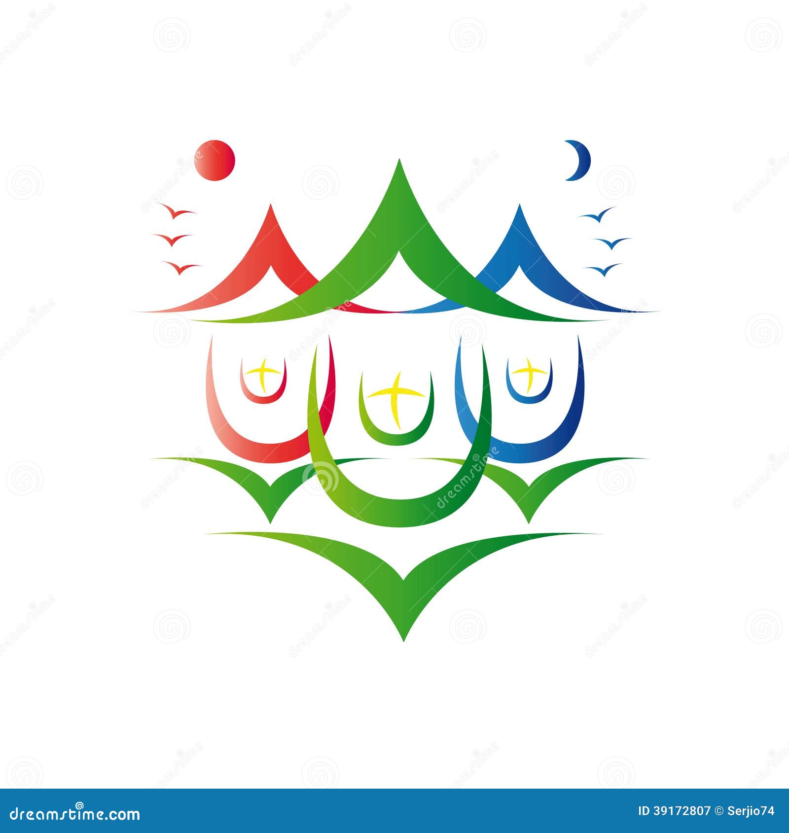 Three colorful houses. stock vector. Illustration of meadow - 39172807