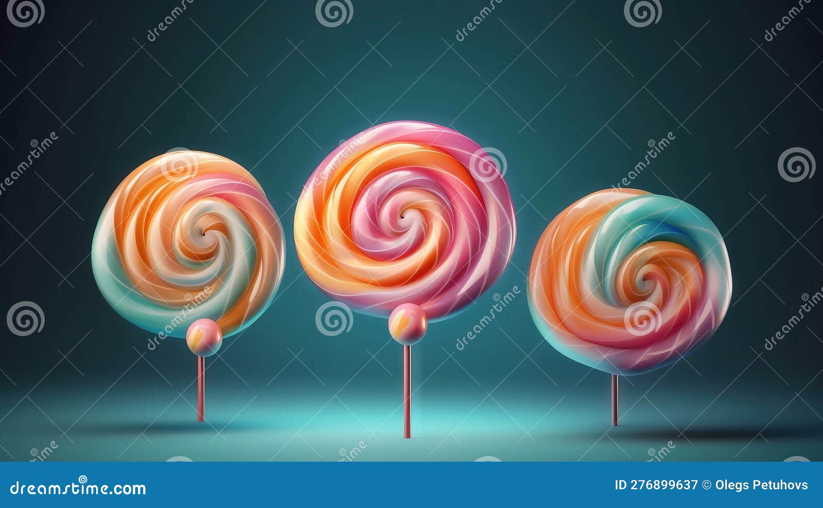 Three Colorful Lollipops on a Blue Background with a Shadow Stock ...