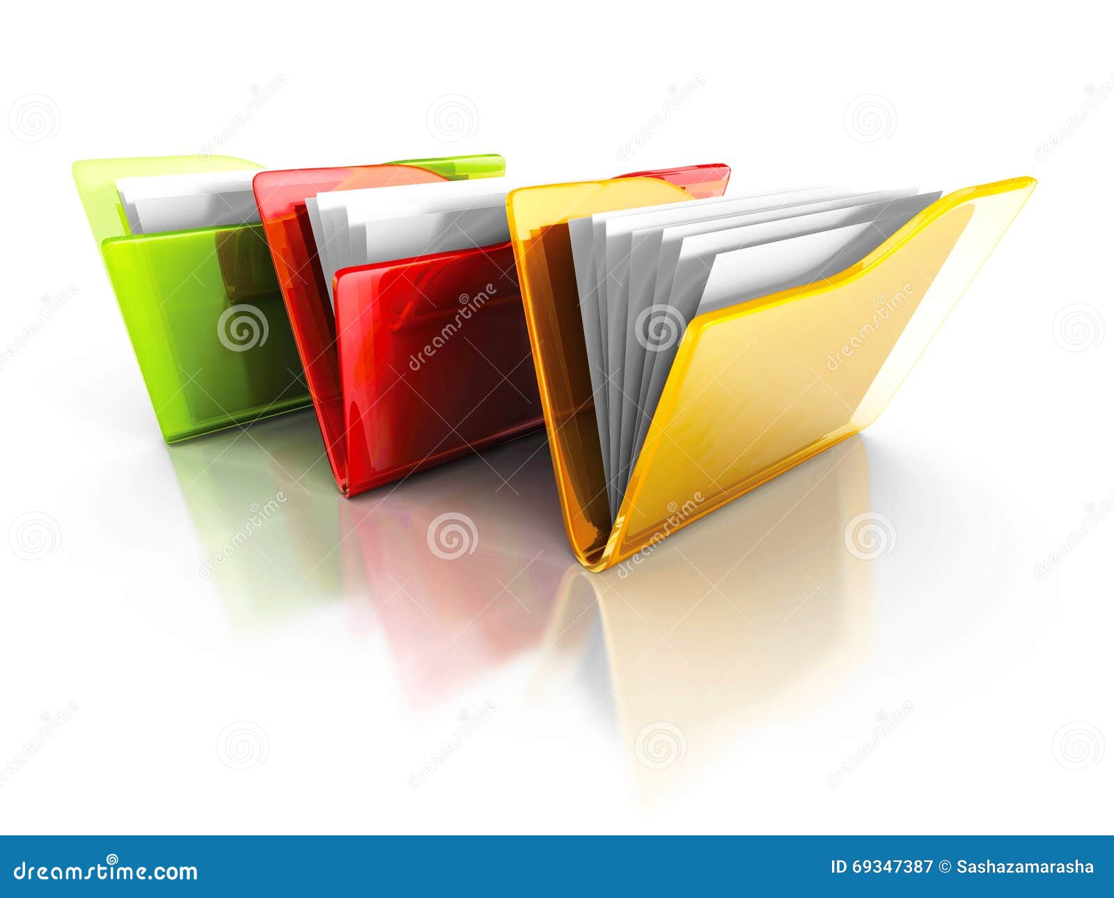 Three Colorful Office Document Folders with Reflection Stock ... Three Colorful Office Document Folders with Reflection Stock ...