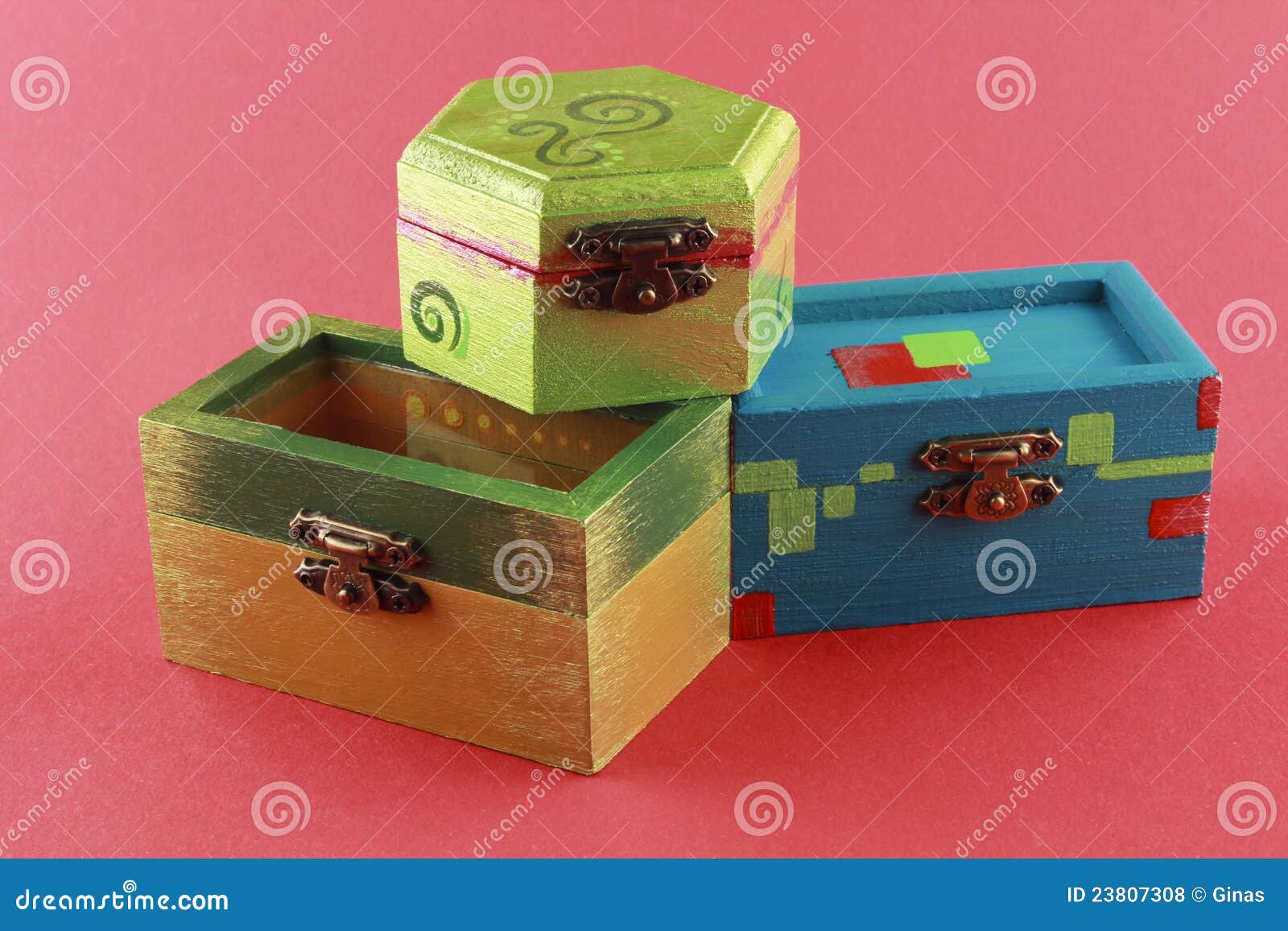 Three Colorful Painted Jewelry Box Stock Photo - Image of lock ...