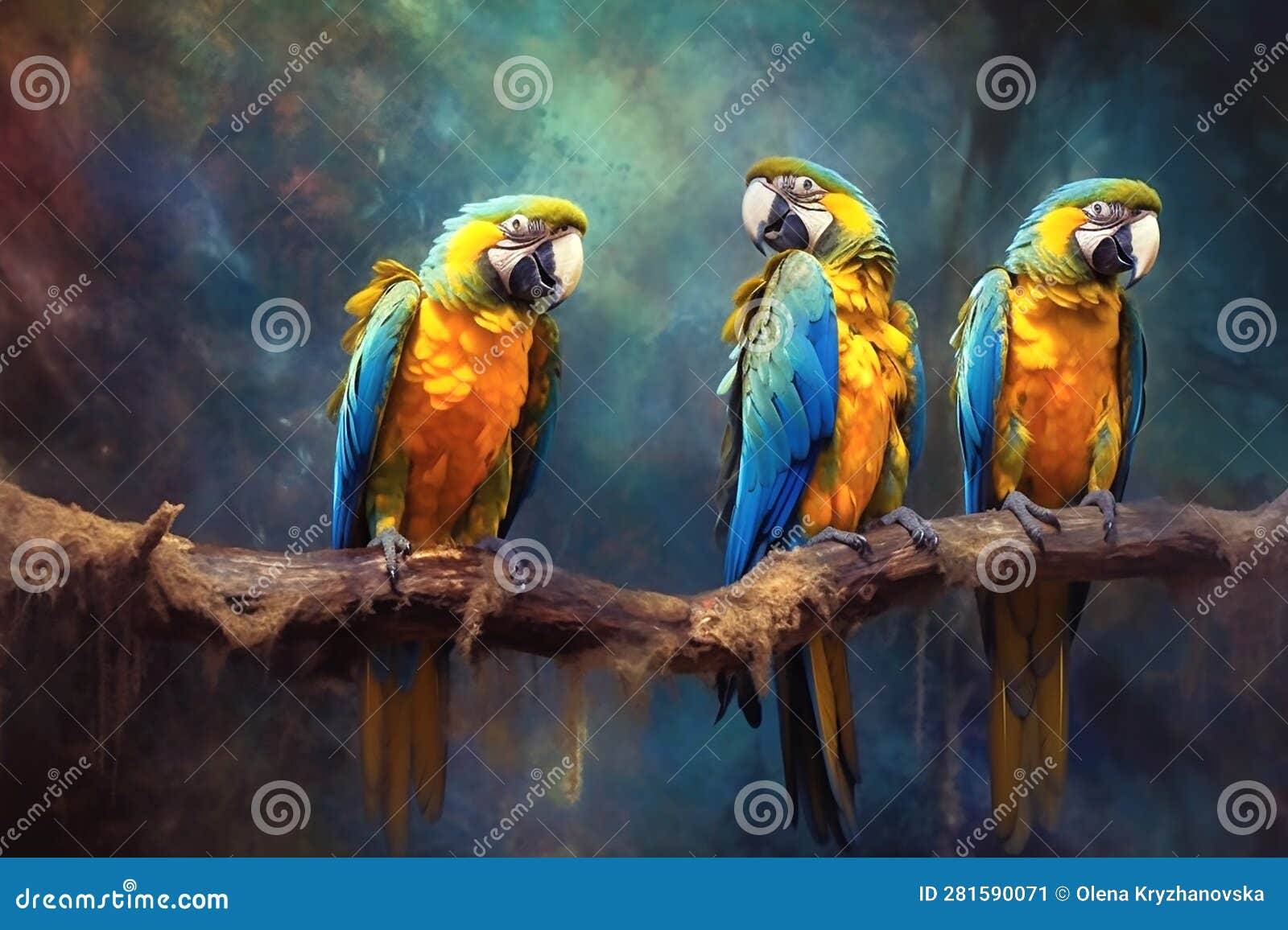 Three Colorful Parrots Sit on a Branch. Generative AI Stock ...