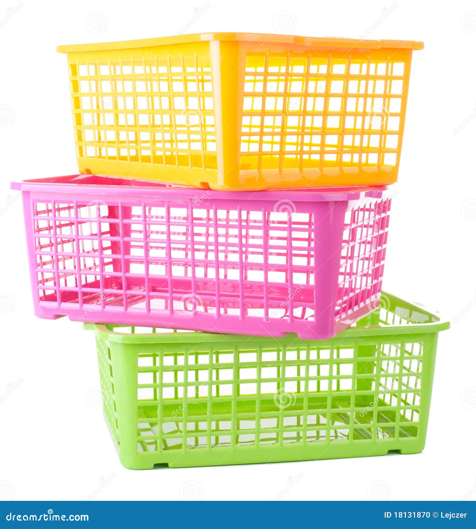 Three Colorful Plastic Baskets Stock Photo - Image of products, cart ...