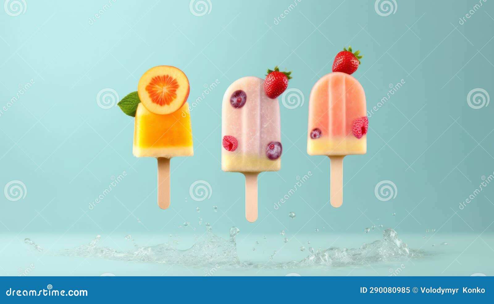 Three Colorful Popsicles with Fresh Fruit Toppings. Generative Ai Stock ...