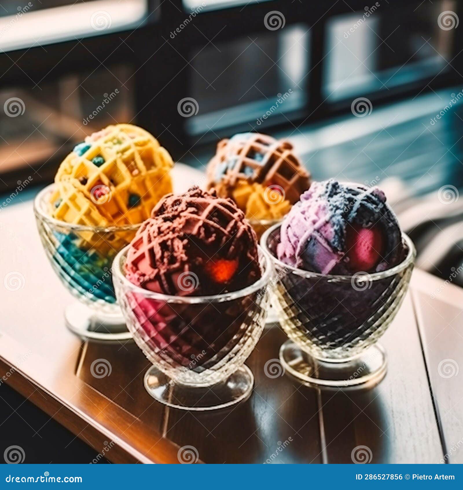 Three Colorful Scoops of Ice Cream. Generative AI Stock Illustration ...