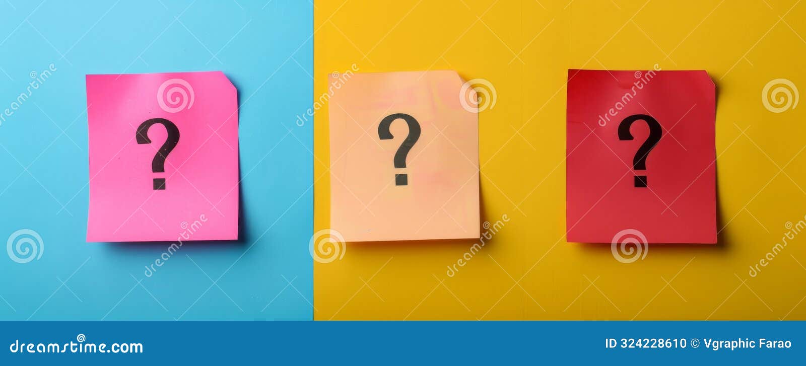 Three Colorful Sticky Notes with Question Marks on Blue, Yellow, and ...