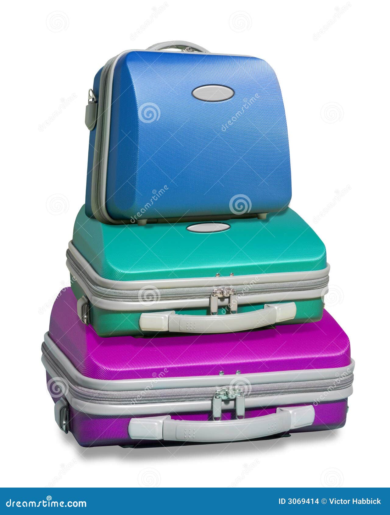 Three colorful suitcases stock photo. Image of luggage - 3069414