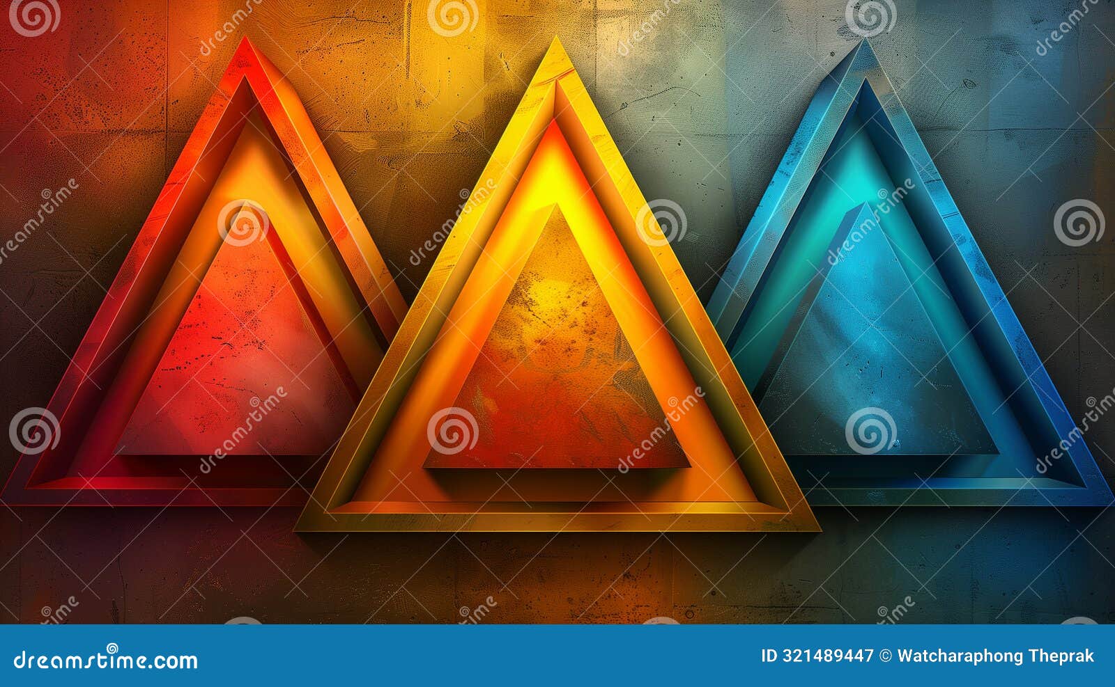 Three Colorful Triangles Stacked on Concrete Wall Stock Illustration ...