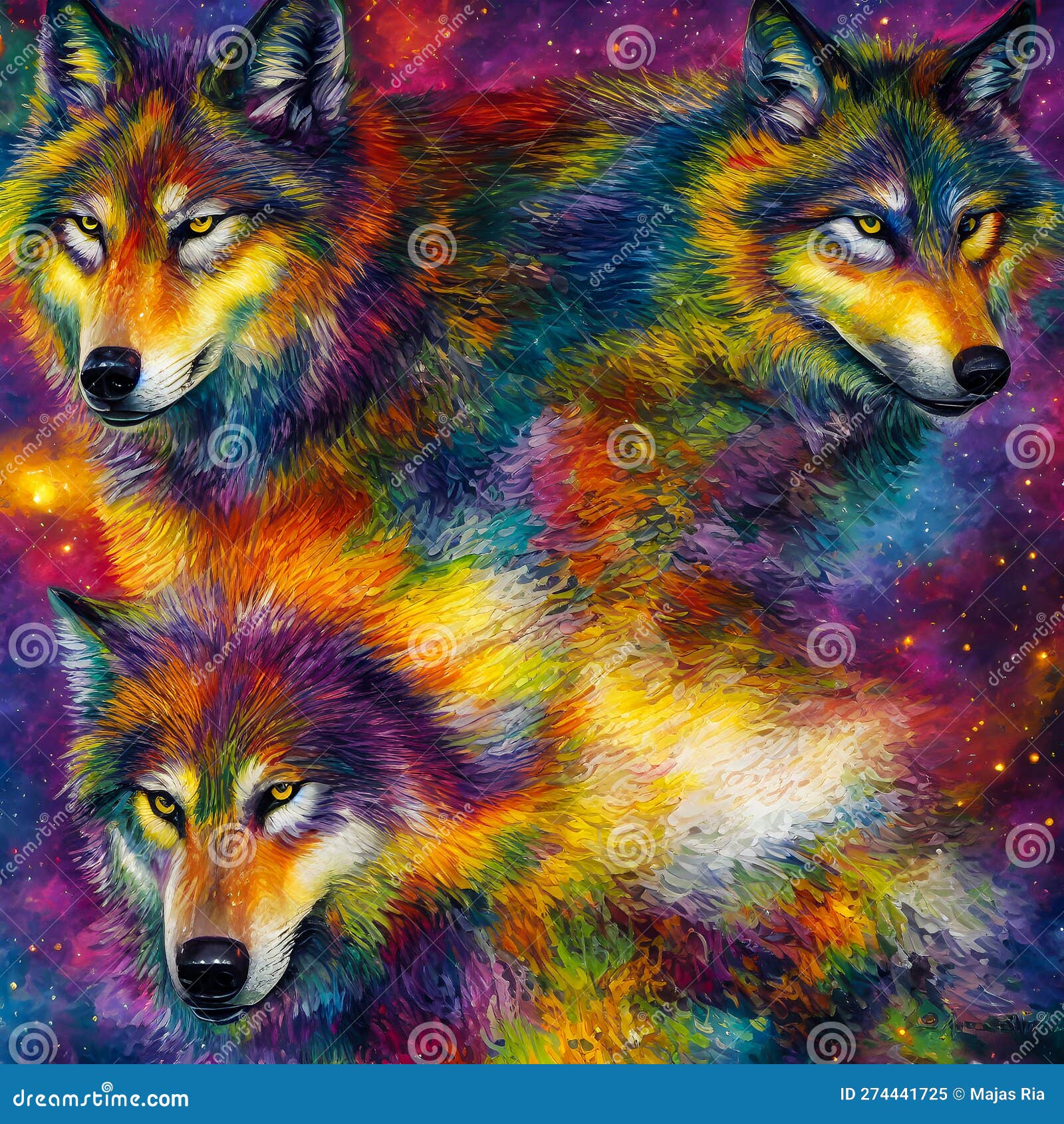 Three Colorful Wolf Head Picture Stock Illustration - Illustration of ...