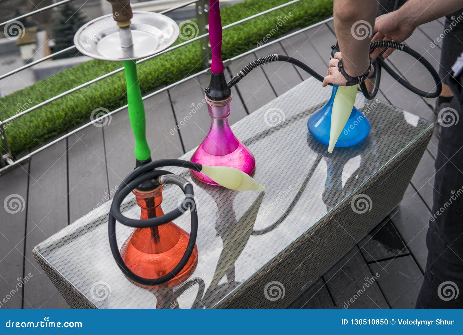 Three Colors Hookahs on Table in Hookah Lounge in a Day. Stock Photo ...