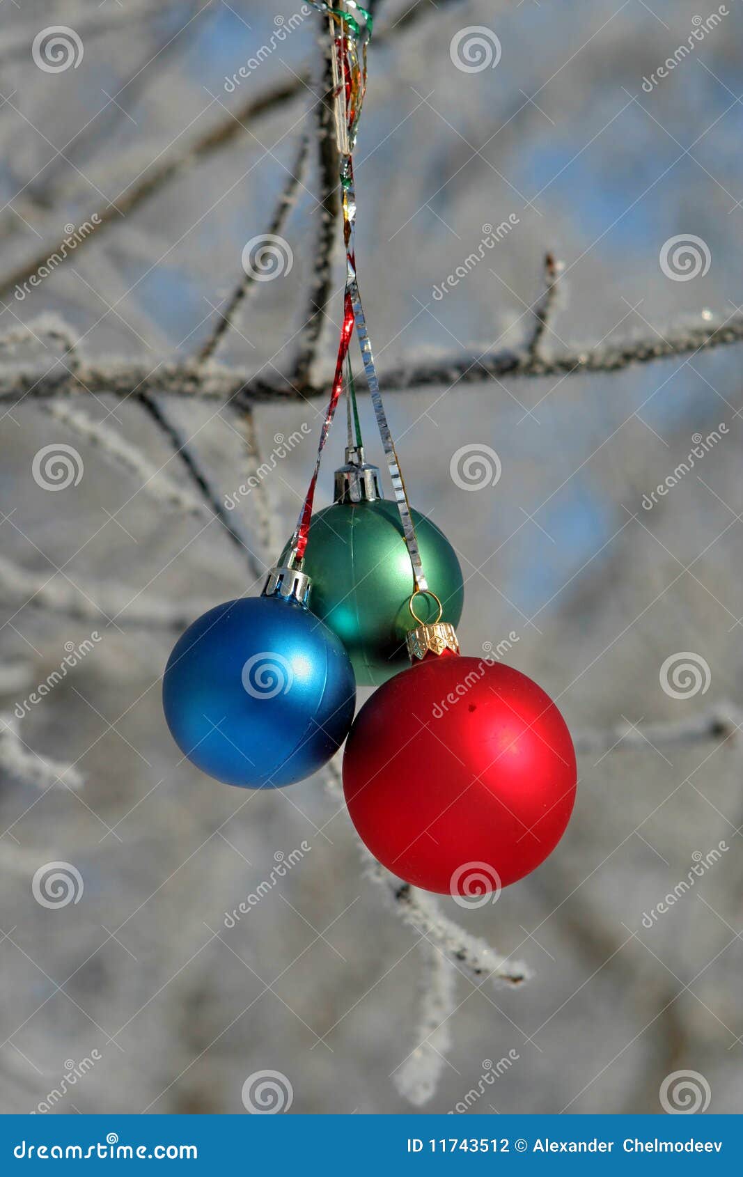 Three Colour Balls on a Branch Stock Photo - Image of green, spheres ...