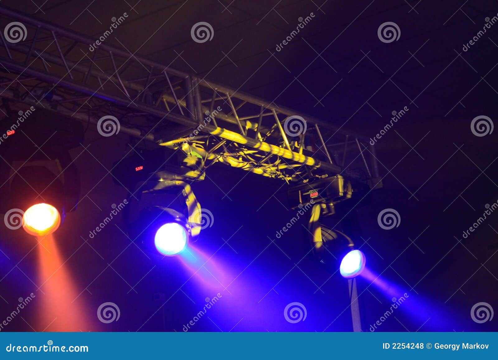 Three coloured spotlights stock photo. Image of rotate - 2254248