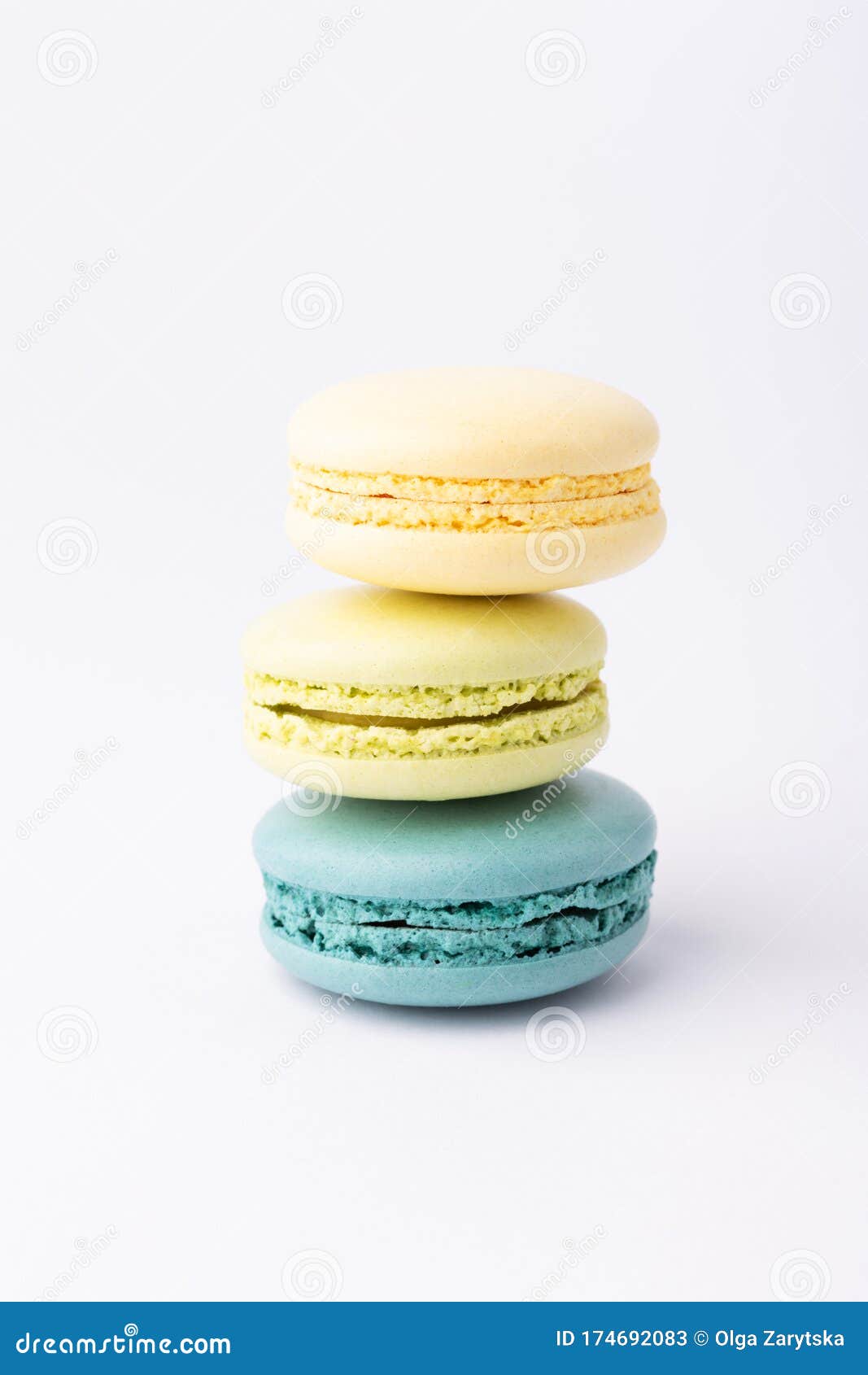 Three Colourful French Macarons on White Background. Stock Image ...