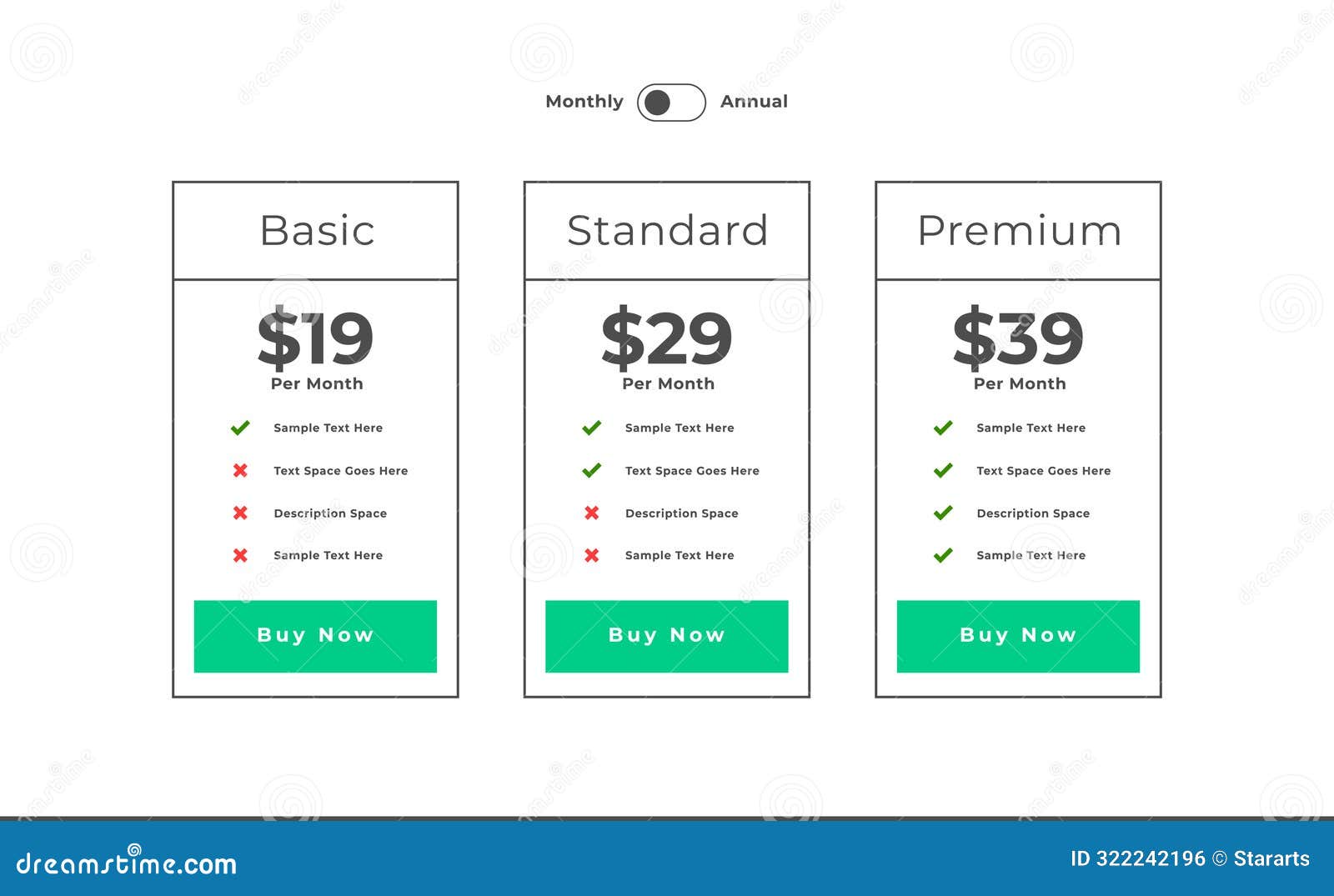 Three Column Pricing Table Template for Web Tariff or Menu Stock Vector ... Three Column Pricing Table Template for Web Tariff or Menu Stock Vector ...