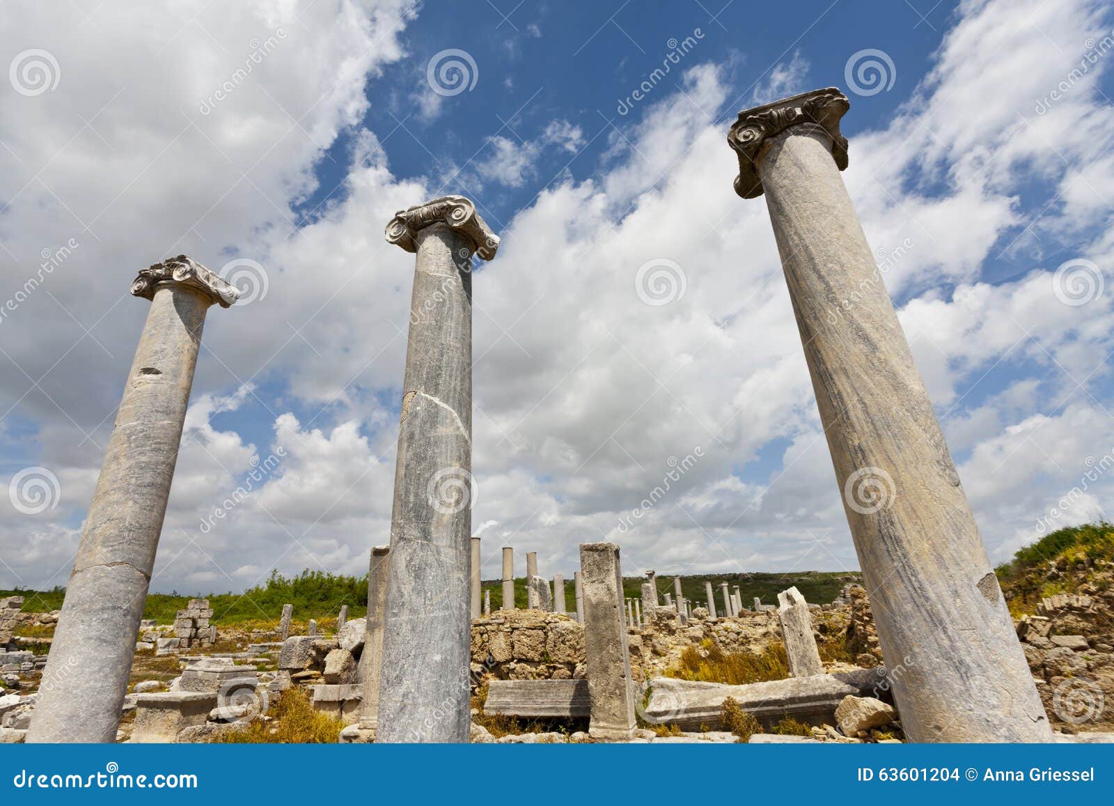 Three Columns at the Ruins of Perga Turkey Stock Photo - Image of ...