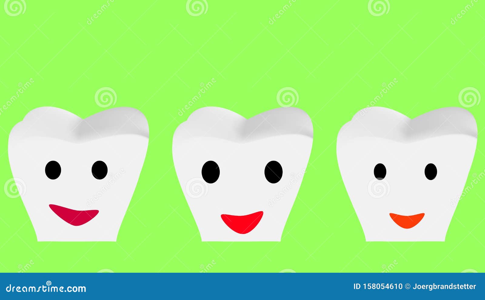 Three Comic Teeth With Friendly Faces Vector Illustration ...