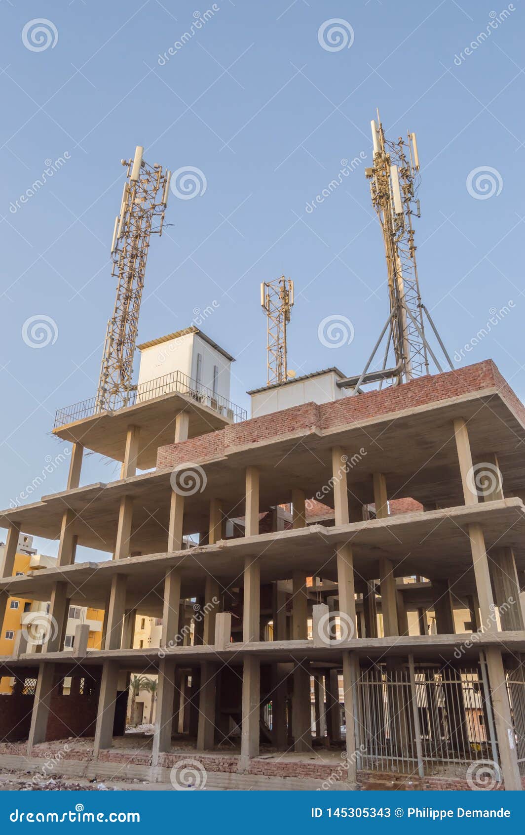 Three Communication Antennas on a Building Stock Image - Image of ...