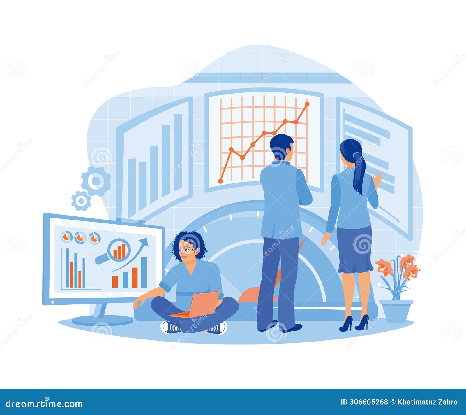 Three Company Employees Compare, Test and Analyze Company Business ...