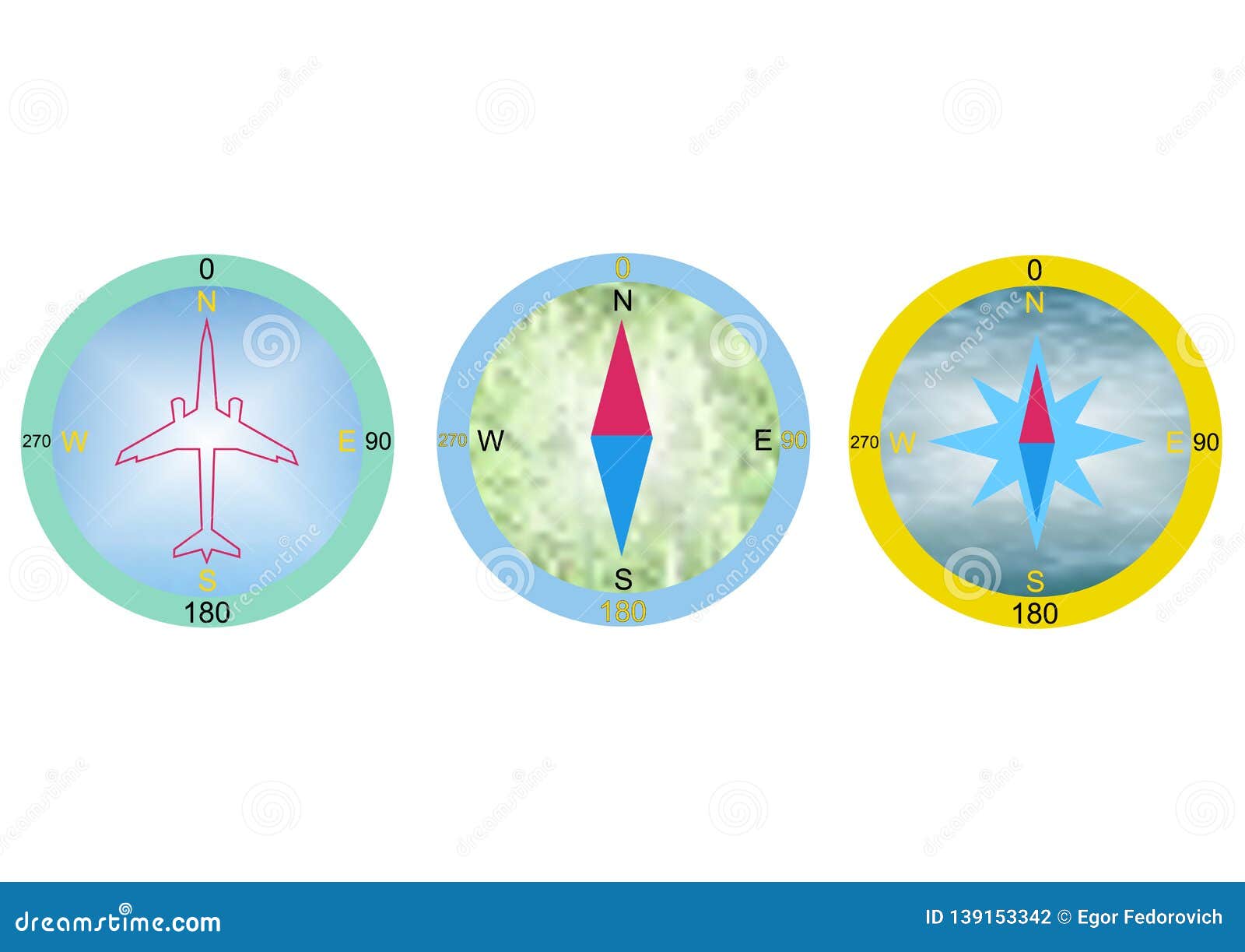 Three Compass: Aviation, Tourist and Sea Stock Vector - Illustration of ...