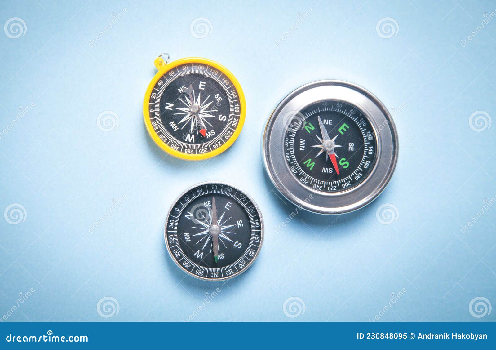 Three Compass on the Blue Background Stock Image - Image of geography ...