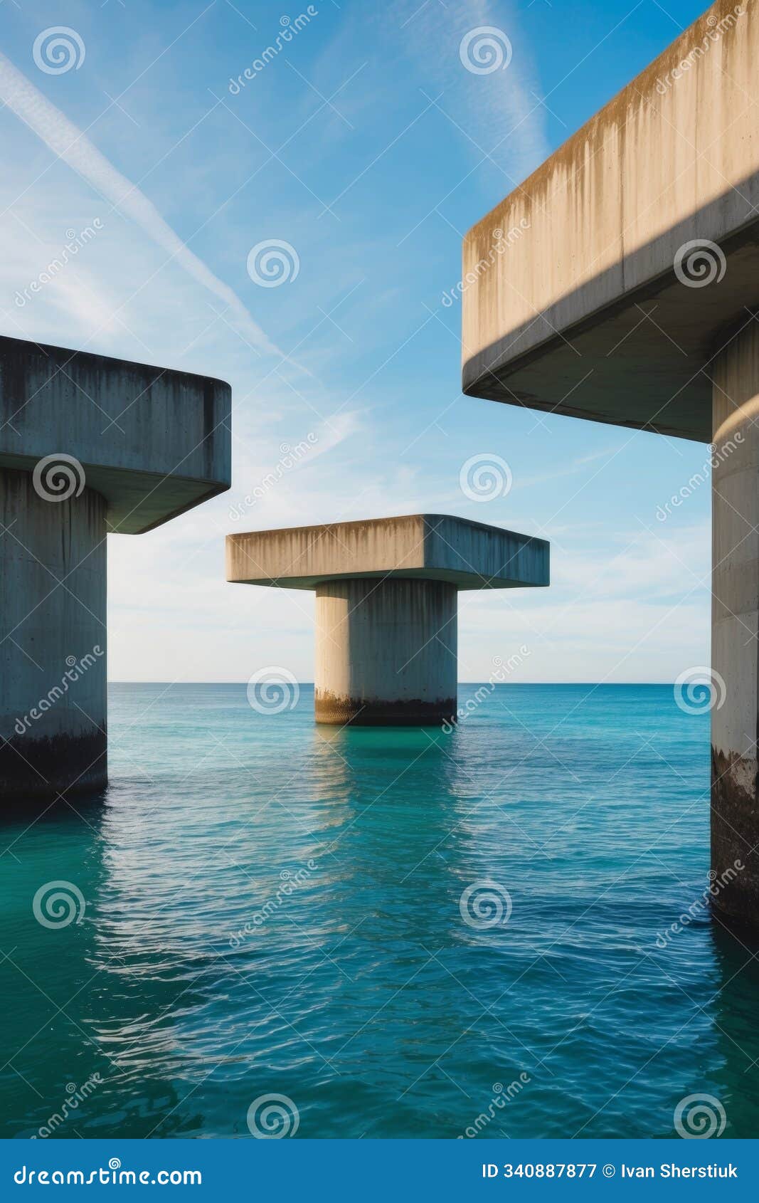 Three Concrete Platforms Emerging from the Ocean. Stock Image - Image ...