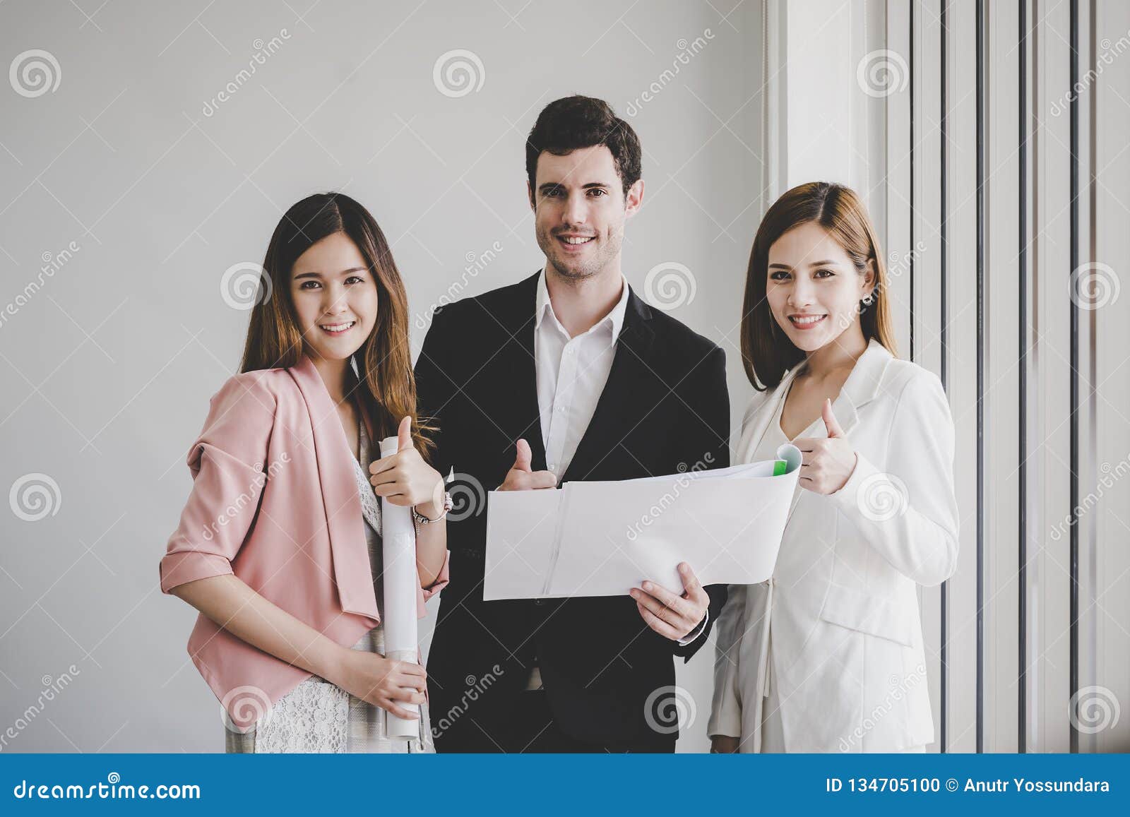 Three Confidence Business Team with Thumb Up Stock Photo - Image of ...