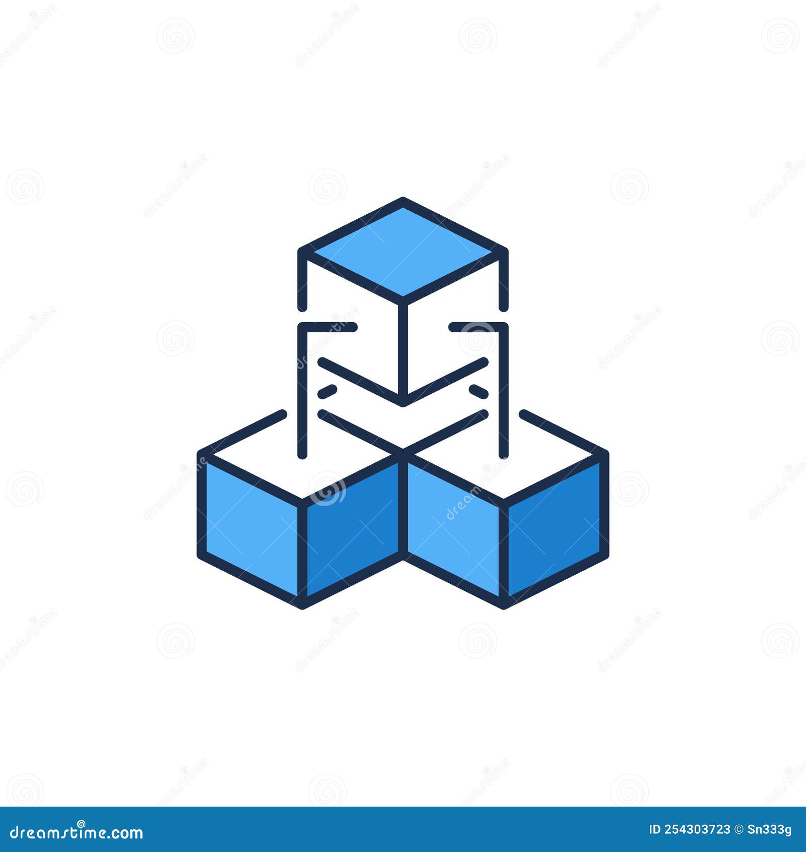 Three Connected Blocks - Blockchain Technology Vector Blue Icon Stock ...