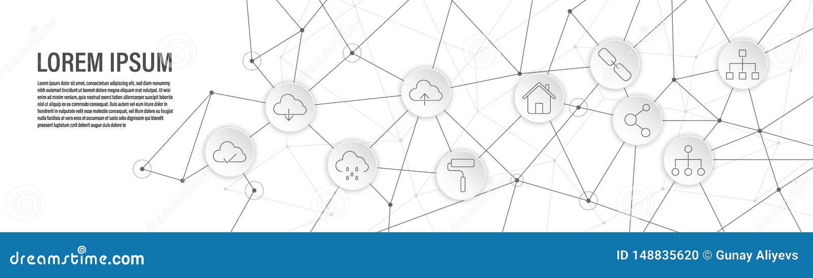 Three Connected Boxes with One Icon. from Web Set Stock Illustration ...