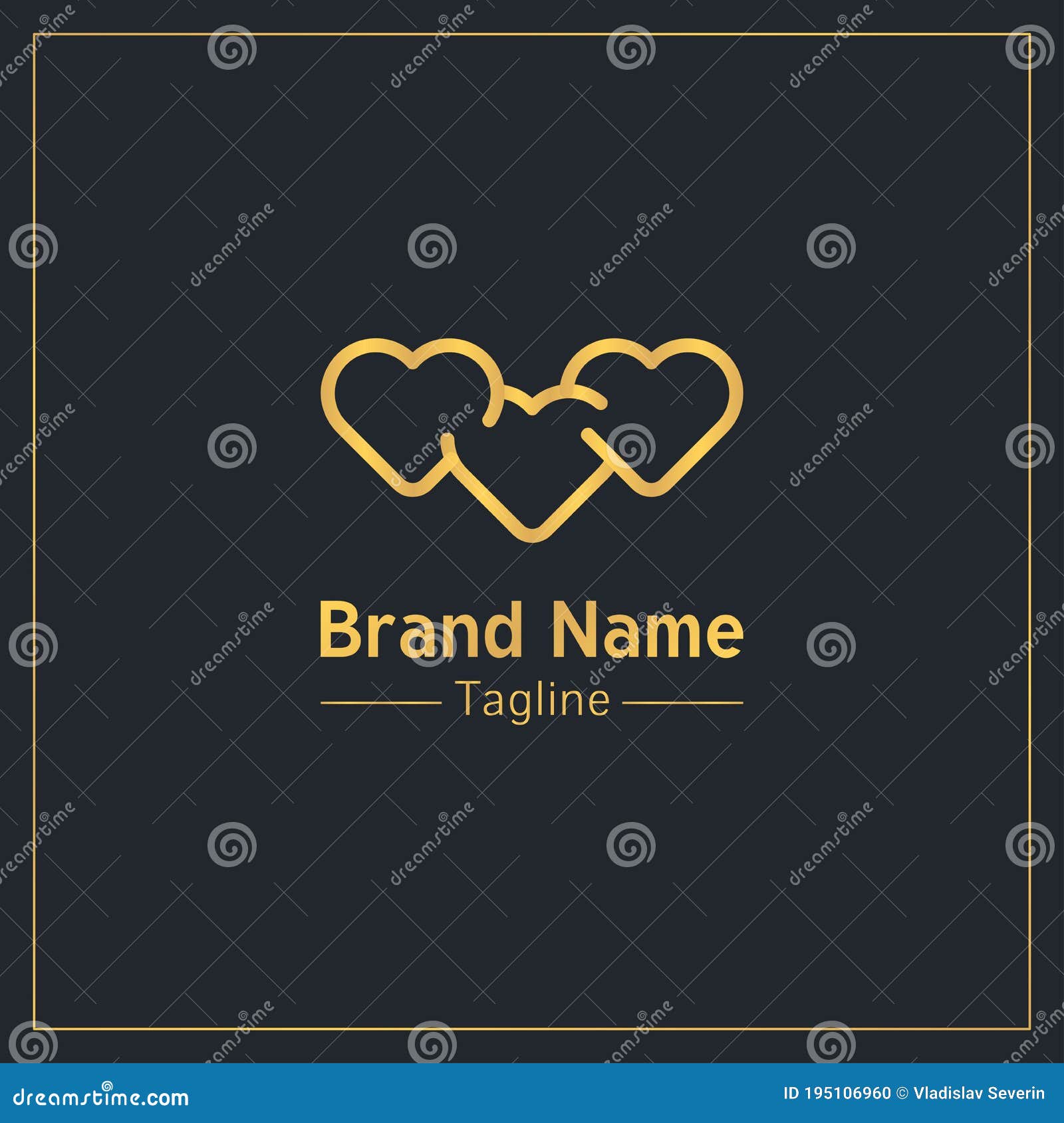 Three Connected Heart Symbols Golden Elegant Logo Stock Vector ...